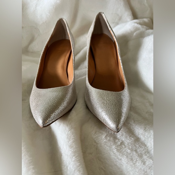 J. Crew | Shoes | J Crew Elsie Metallic Silver Suede Leather Pumps 95 ...
